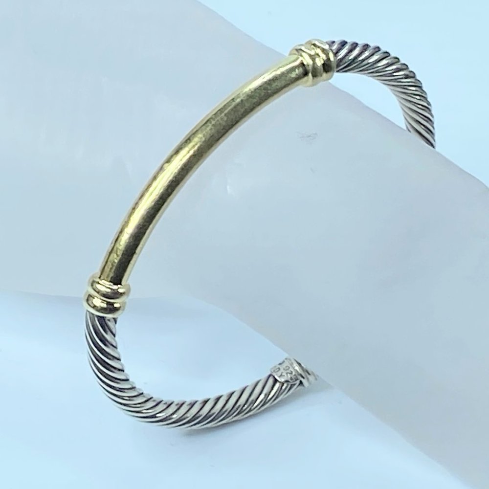 David Yurman Sterling 925 18k Station Rope Cable Cuff… - Gem